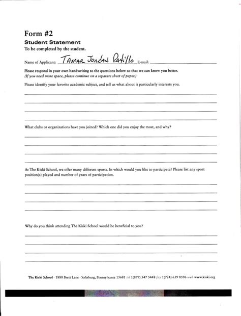 Student Statement For The Kiski School Pdf Professional School
