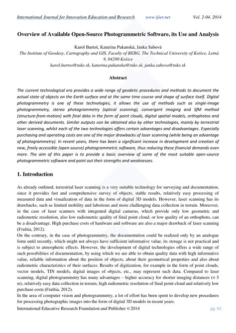 PDF Overview Of Available Open Source Photogrammetric Software Its Use And Analysis