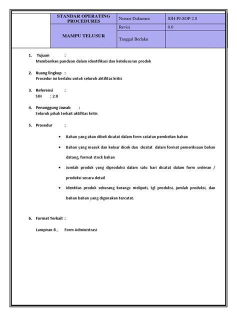 Sop Traceability Atau Mampu Telusur Contoh Pdf