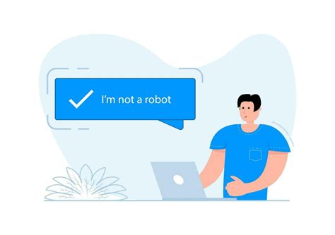 Man Sitting At Laptop Captcha Messages Bubbles I Am Not A Robot 37027680 Vector Art At Vecteezy