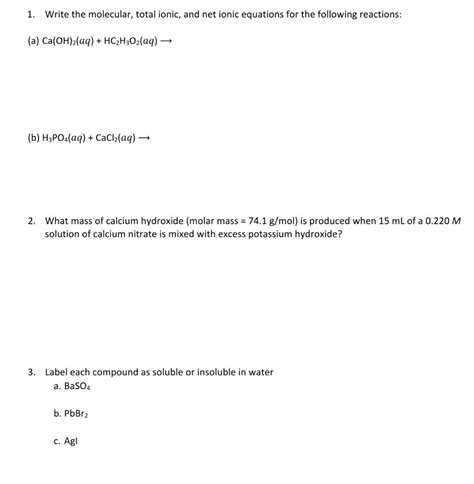 Solved 1 Write The Molecular Total Ionic And Net Ionic