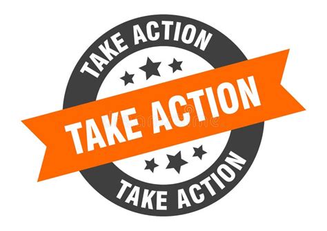 Take Action Sign Take Action Round Ribbon Sticker Stock Vector