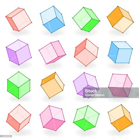 멀티 컬러 3d 모델링 윤곽 단색 사각형 선 격리 블록 디자인 Isometric 벡터 일러스트레이션 3차원 형태에 대한 스톡 벡터 아트 및 기타 이미지 Istock