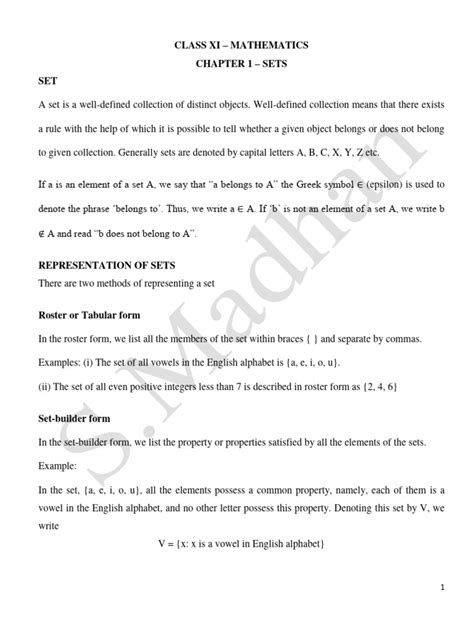 Class Xi Mathematics Lp Sets Pdf Set Mathematics Numbers
