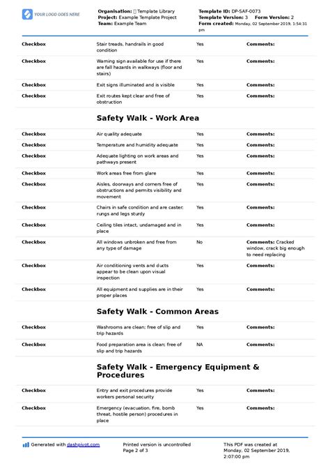 Safety Walk Checklist Editable For Any Safety Walkthrough