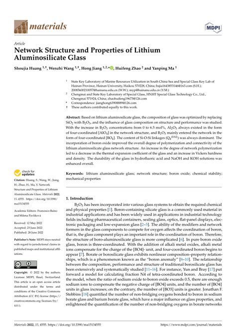 Pdf Network Structure And Properties Of Lithium Aluminosilicate Glass