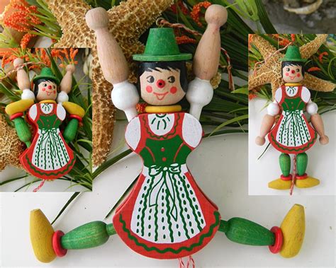 Jumping Jack Toy Wood Pull String Doll M Gschnitzer Austria Pull Toys