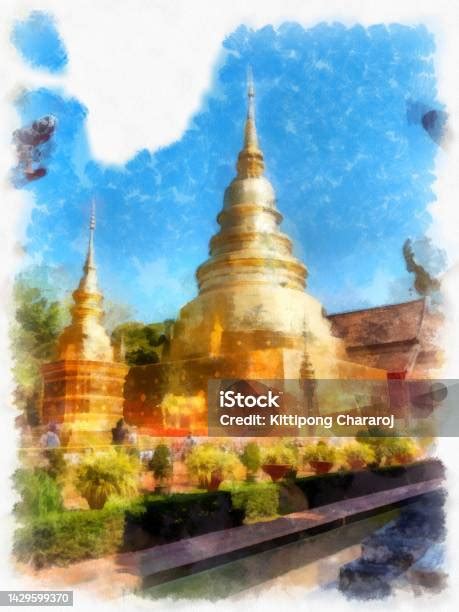 북부 태국 수채화 스타일 일러스트 인상파 그림의 고대 건축물 건축에 대한 스톡 벡터 아트 및 기타 이미지 건축 고대의