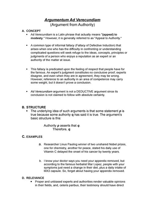 Argumentum Ad Verecundiam Legal Logic Argumentum Ad Verecundiam Argument From Authority A