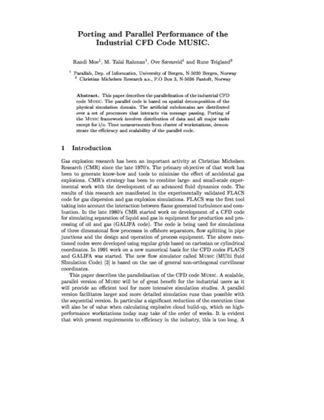 Pdf Porting And Parallel Performance Of The Industrial Cfd Code Music