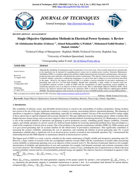 Pdf Single Objective Optimization Methods In Electrical Power Systems A Review