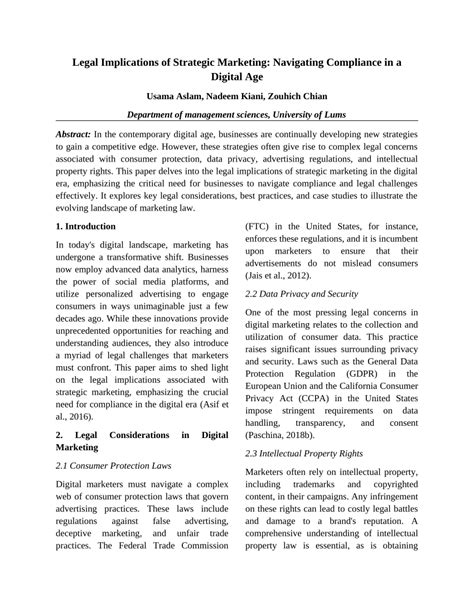 Pdf Legal Implications Of Strategic Marketing Navigating Compliance In A Digital Age