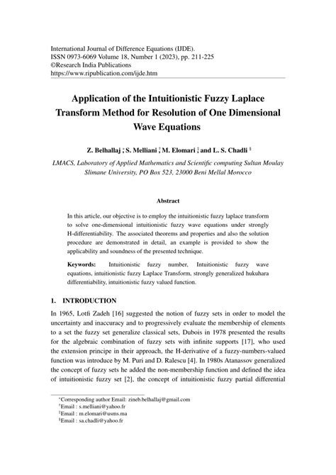 Pdf Application Of The Intuitionistic Fuzzy Laplace Transform Method For Resolution Of One