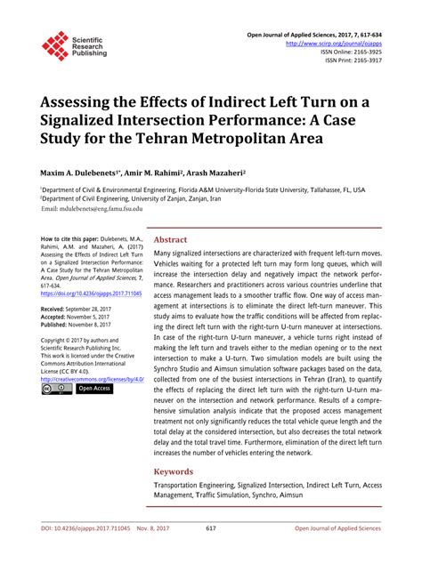 Pdf Assessing The Effects Of Indirect Left Turn On A Signalized Intersection Performance A