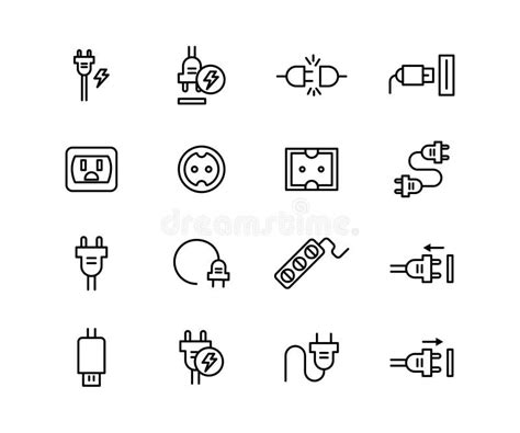 Vector Black Line Icon Set Plug Connection Symbol Cable Technology