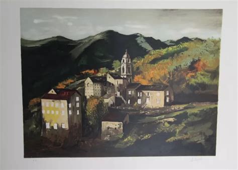 Eric Peyrol Lithographie Originale Signée Village De Montagne Eur 129