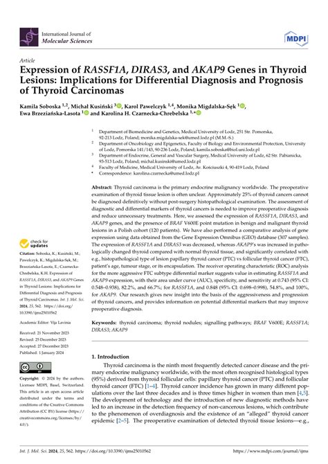 Pdf Expression Of Rassf1a Diras3 And Akap9 Genes In Thyroid Lesions