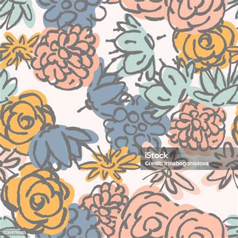 손으로 그린 그림 보편적 인 꽃 완벽 한 패턴입니다 배경 카드 배너 포스터 표지 초대장 패브릭 헤더 또는 브로셔 용 그래픽 디자인 0명에 대한 스톡 벡터 아트 및 기타