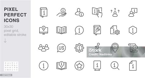 정보 줄 아이콘 세트입니다 개인 정보 보호 정책 수동 규칙 명령 안내 안내 참조 최소 벡터 그림 간단한 윤곽 선명 기호 튜토리얼 응용 프로그램 Ui 30x30 픽셀 완벽한