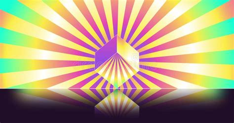 Abstract Mirror Cube With Gradient Faces Rotating On A Mirror Retro