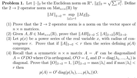 Solved Problem 1 Let ∥·∥2 Be The Euclidean Norm On Rn ∥x∥2