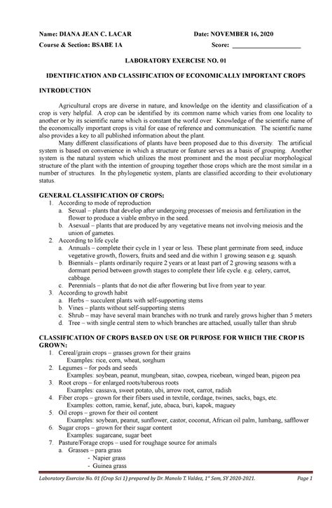 Laboratory Exercise NO 1 1st Sem SY 2020 2021 Name DIANA JEAN C LACAR Date NOVEMBER 16