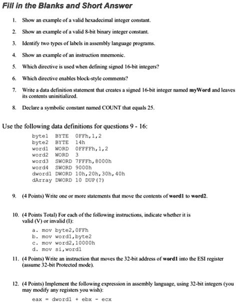 Fill In The Blanks And Short Answer 1 Show An Example Of A Valid