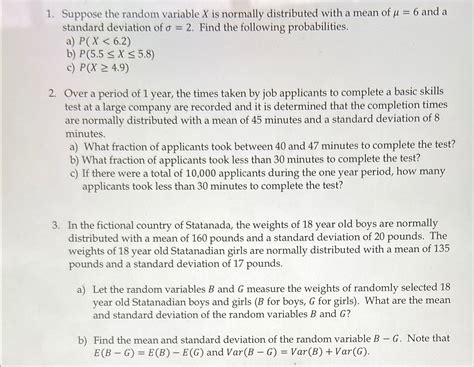 Solved Suppose The Random Variable X ﻿is Normally
