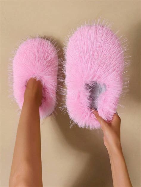 Fuzzy Slippers For Women 2025 Spring Faux Fur Lined Indoor Quiet Warm