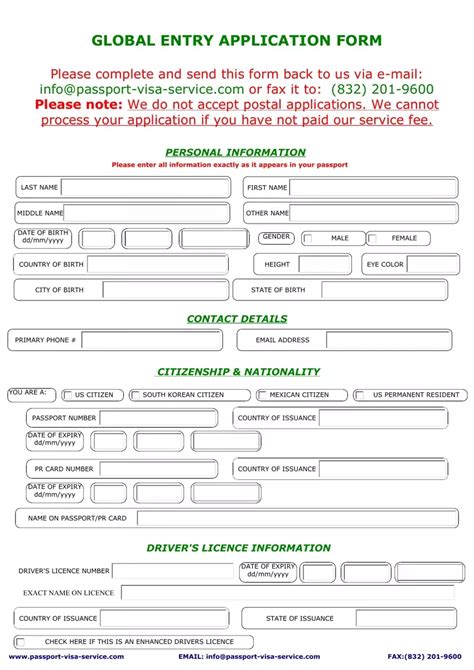 Global Entry Application Form ≡ Fill Out Printable Pdf Forms Online