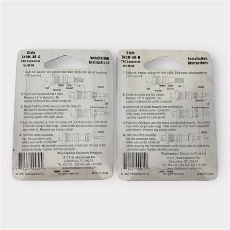 Shakespeare Tncm 58 G Tnc Connector For Rg 58 Coaxial Cable Lot Of 2