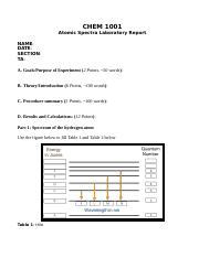 Atomic Spectra Lab Report TEMPLATE Docx CHEM 1001 Atomic Spectra Laboratory Report NAME DATE