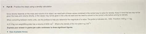 Solved Part B Practice The Steps Using A Density Chegg Com