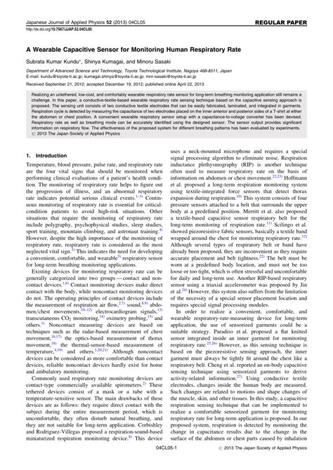 Pdf A Wearable Capacitive Sensor For Monitoring Human Respiratory Rate