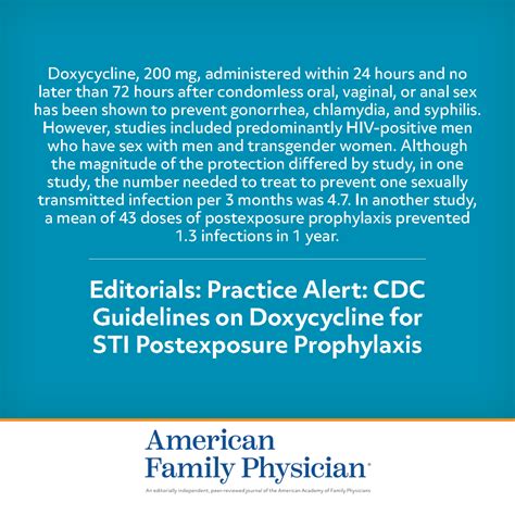 Practice Alert Cdc Guidelines On Doxycycline For Sti Postexposure Prophylaxis Aafp