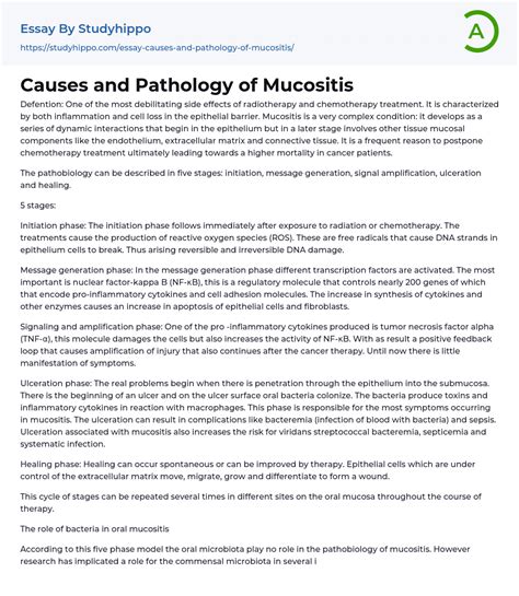 Causes And Pathology Of Mucositis Essay Example