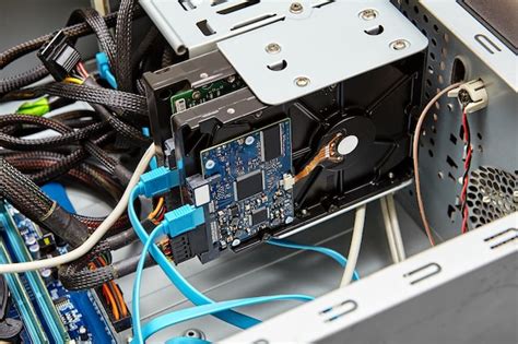 Premium Photo Typical Connection Of Hard Drive Using Sata Cables Blue Cable Is Sata Data And