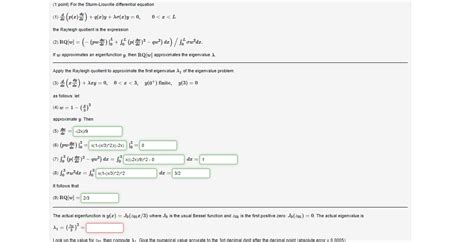 Solved 1 Point For The Sturm Liouville Differential