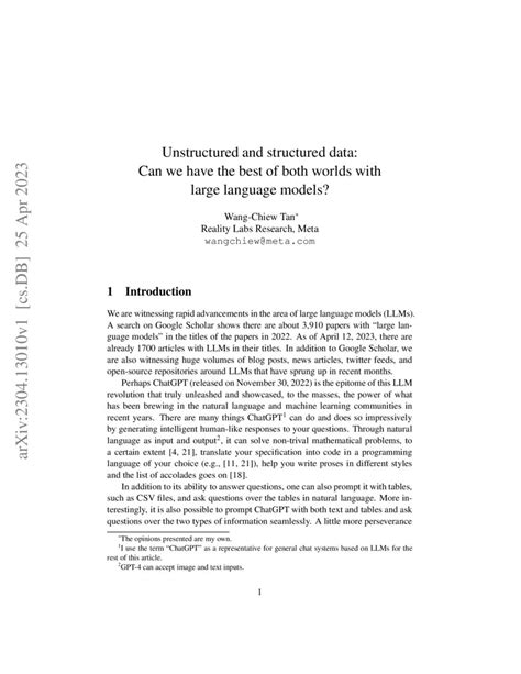 Unstructured And Structured Data Can We Have The Best Of Both Worlds With Large Language Models
