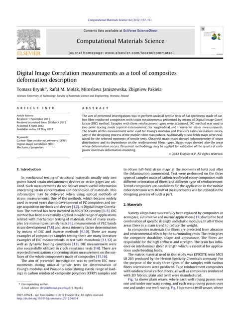 Pdf Digital Image Correlation Measurements As A Tool Of Composites Deformation Description