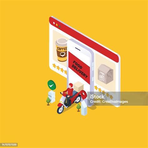 스마트폰의 음식 배달 앱 3d 아이소메트릭 3차원 형태에 대한 스톡 벡터 아트 및 기타 이미지 3차원 형태 거리 건강에 좋지 않은 음식 Istock