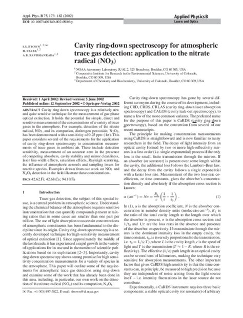 Pdf Cavity Ring Down Spectroscopy For Atmospheric Research