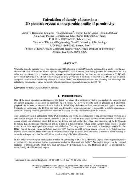 Pdf Calculation Of Density Of States In A 2d Photonic Crystal With Separable Profile Of