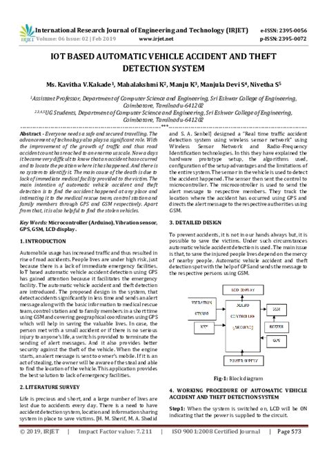 Pdf Iot Based Automatic Vehicle Accident And Theft Detection System