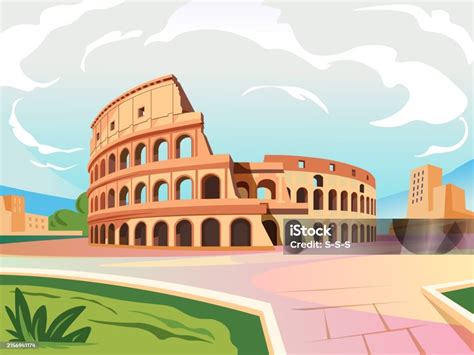 만화 콜로세움입니다 로마 콜로세움 로마 돌 이탈리아 건축 역사 이탈리아어 랜드 마크 유럽 역사 고대 원형 극장 검투사를위한 로마 경기장 최근 벡터 일러스트 레이 션