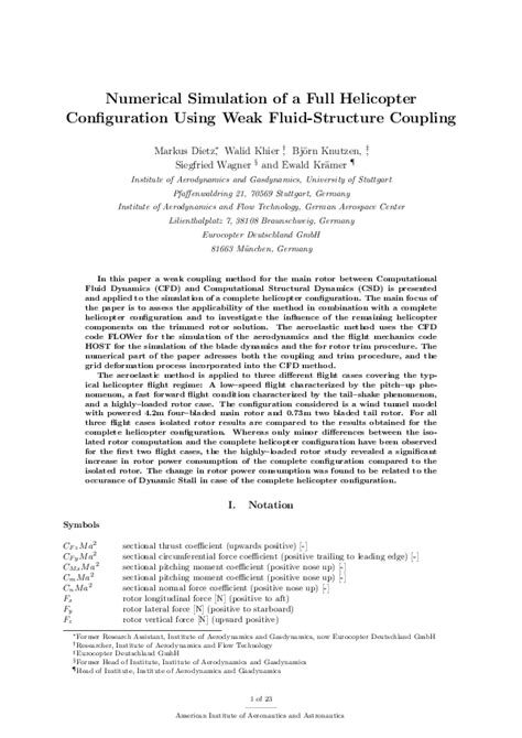 Pdf Helicopter Dynamics Via Weak Fluid Structure Coupling