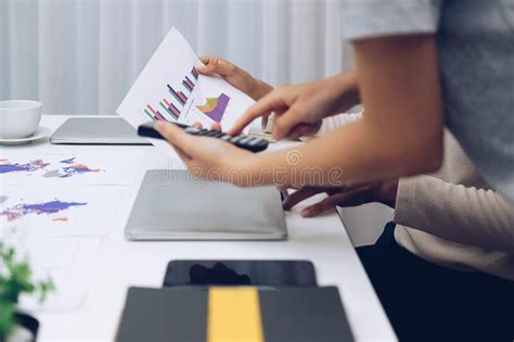 Man Woman Colleagues Analyzing Data On Computer Startup Teamwork Team Working At Office Stock