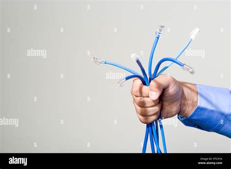Man Holding Network Cables Stock Photo Alamy