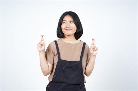 Premium Photo Crossing Finger Or Lucky Finger Gesture Of Beautiful