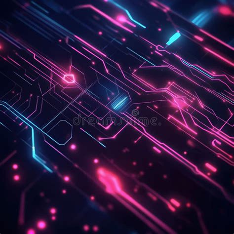 Digital Circuit Board With Futuristic Design Glowing Neon Lines In